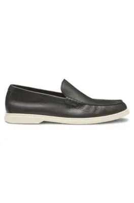 BOSS Grained Leather Loafers - Black
