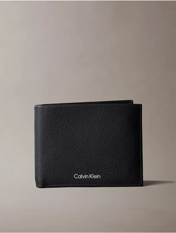 Calvin Klein Pebble Grain Leather Trifold Wallet With Coin Pouch - Black