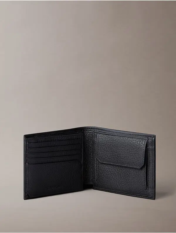 Calvin Klein Pebble Grain Leather Trifold Wallet With Coin Pouch - Black