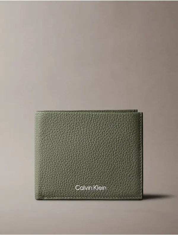 Calvin Klein Pebble Grain Leather Bifold Wallet - Deep Lichen Green