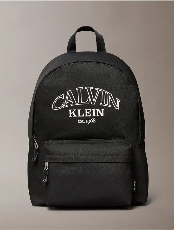 Calvin Klein Curved Logo Graphic Round Backpack - Black