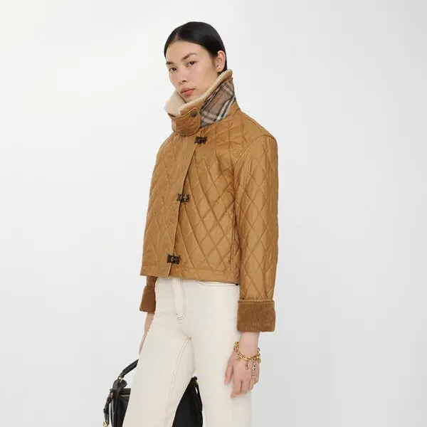 Burberry Shearling Collar Quilted Cotton Jacket