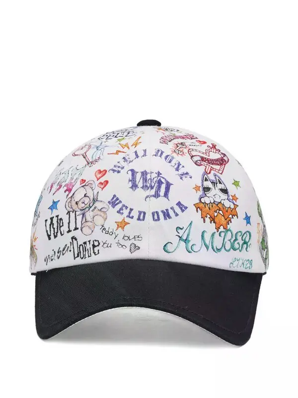 We11Done Doodle-print Baseball Cap - White