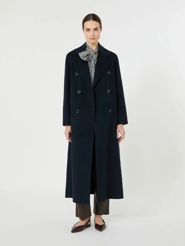Max Mara Long Double-breasted Wool Coat With Half-belt Detail - Midnightblue