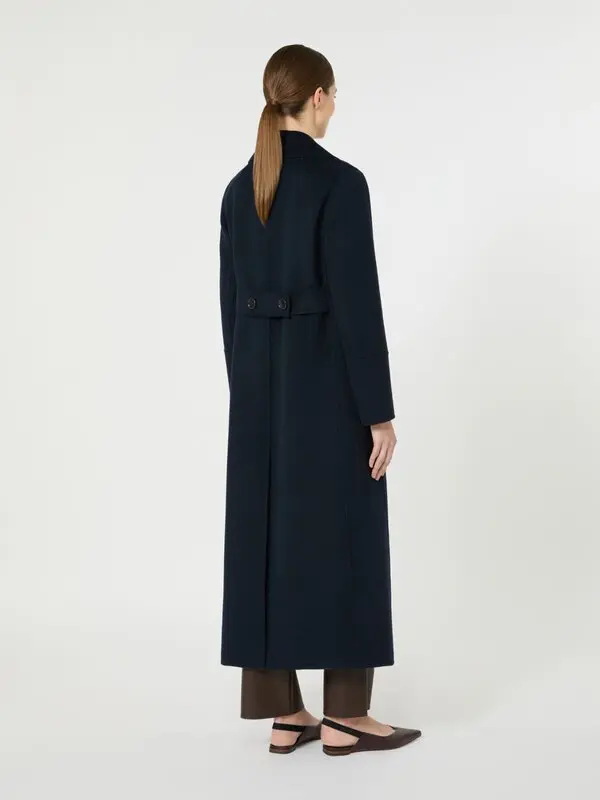 Max Mara Long Double-breasted Wool Coat With Half-belt Detail - Midnightblue