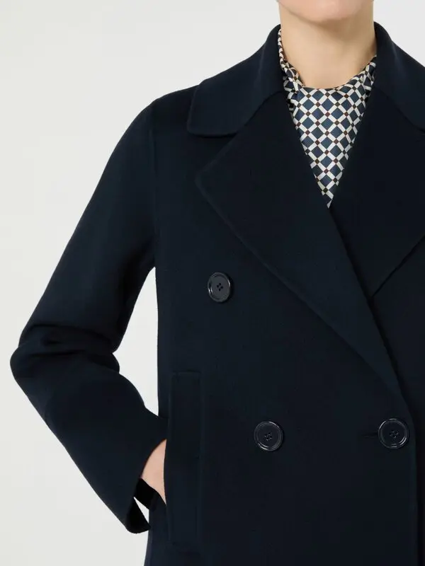 Max Mara Long Double-breasted Wool Coat With Half-belt Detail - Midnightblue
