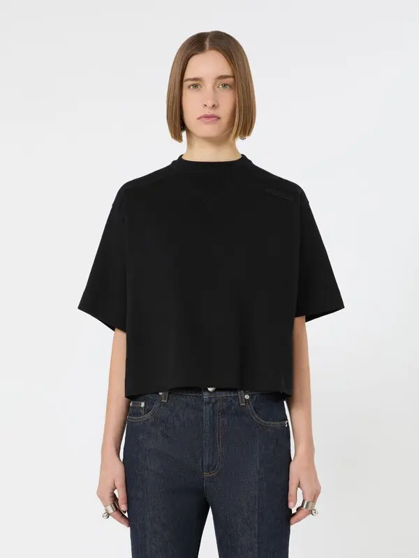 Max Mara Cotton T-shirt With Ribbed Crater Neck