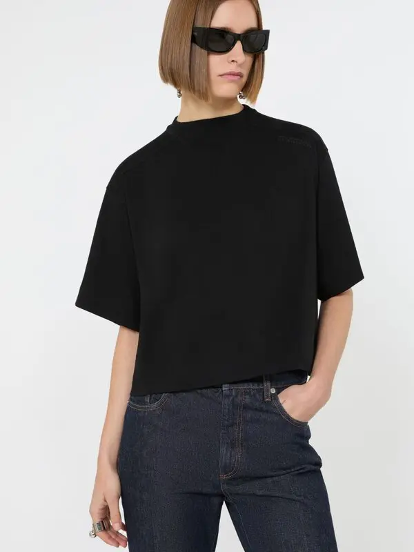 Max Mara Cotton T-shirt With Ribbed Crater Neck