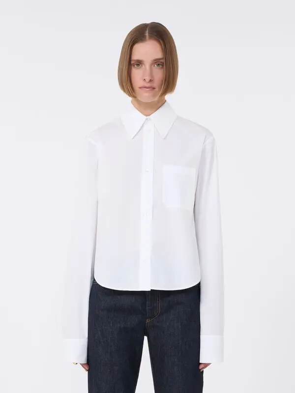 Max Mara Cotton Cropped Shirt With Pleated Back