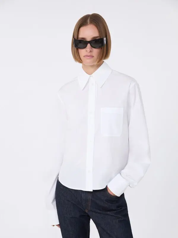 Max Mara Cotton Cropped Shirt With Pleated Back