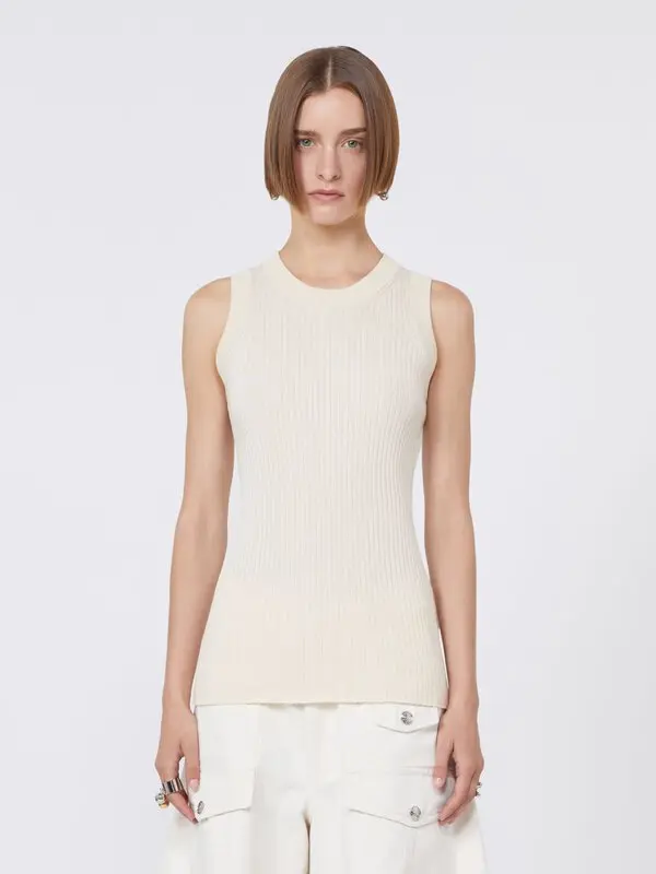 Max Mara Cotton Rib-knit Tank Top - Ecru