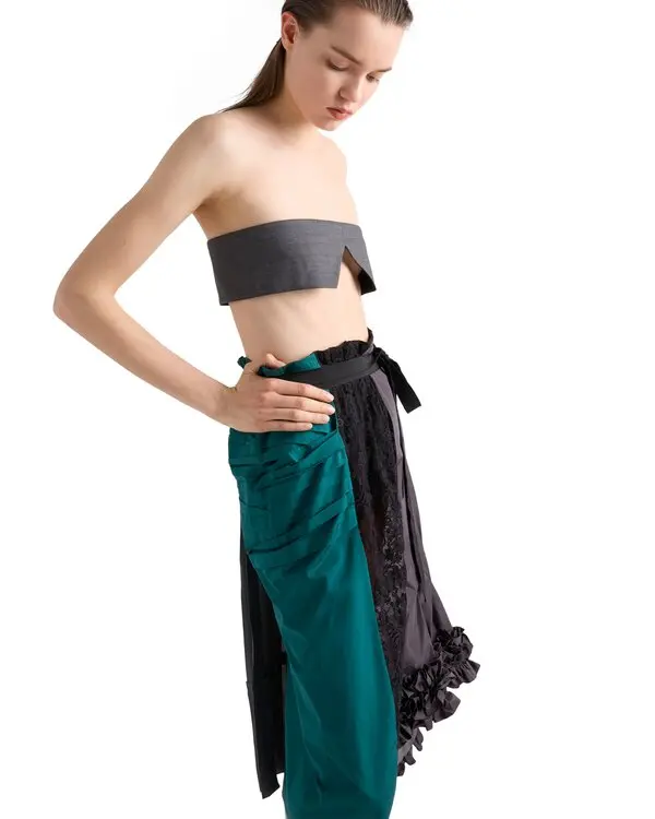 Prada Technical Taffeta Patchwork Skirt - Grey