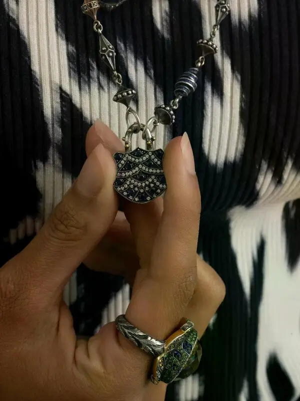 SEVAN BIÇAKÇI Embellished Sapphire And Diamond Padlock Pendant - Silver