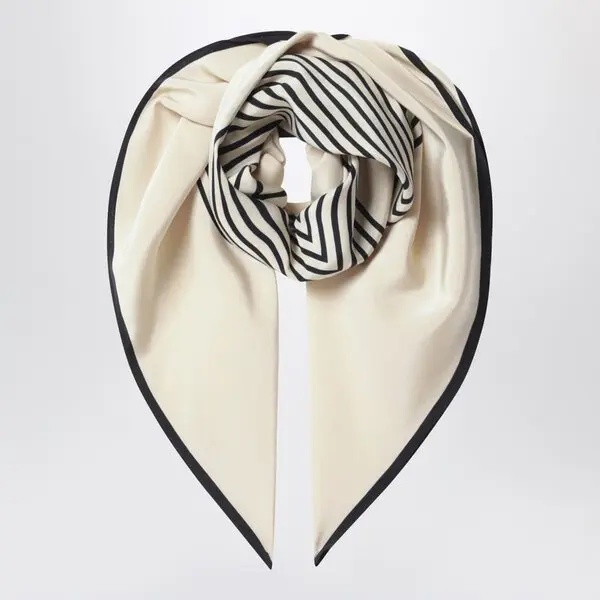 TOTEME Cream Silk Scarf With Central Monogram - White