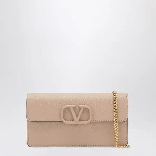Valentino Garavani Vlogo Leather Wallet With Chain - Pink