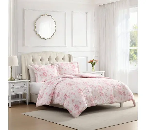 Laura Ashley Anja Textured Pink Cotton King Com Forter Set - One-color