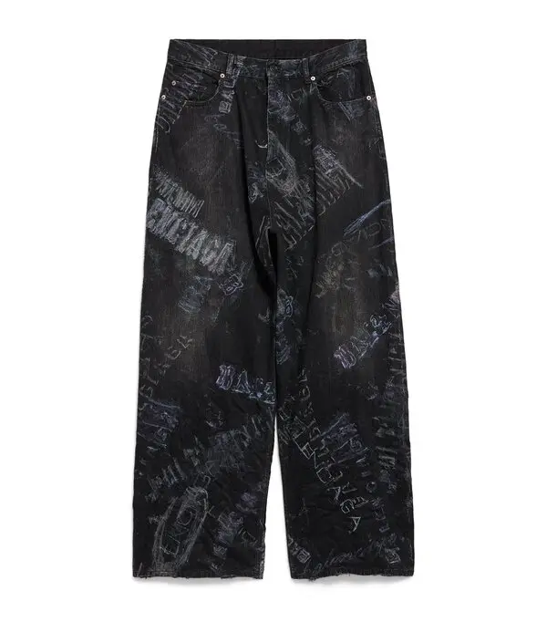 Balenciaga Washed Crayon Wide-leg Jeans - Black