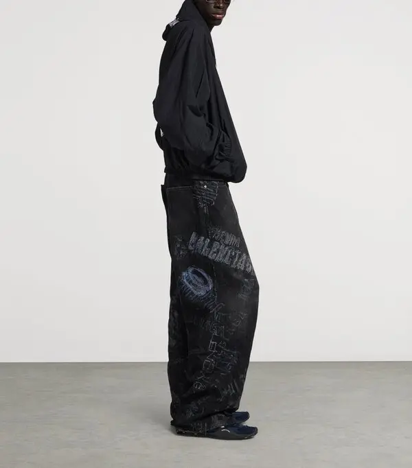 Balenciaga Washed Crayon Wide-leg Jeans - Black