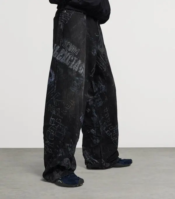 Balenciaga Washed Crayon Wide-leg Jeans - Black