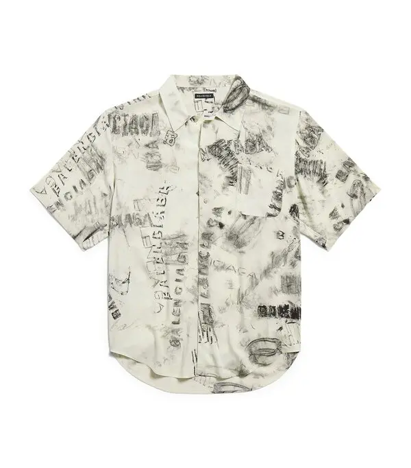 Balenciaga Oversized Washed Crayon Short-sleeve Shirt - Grey