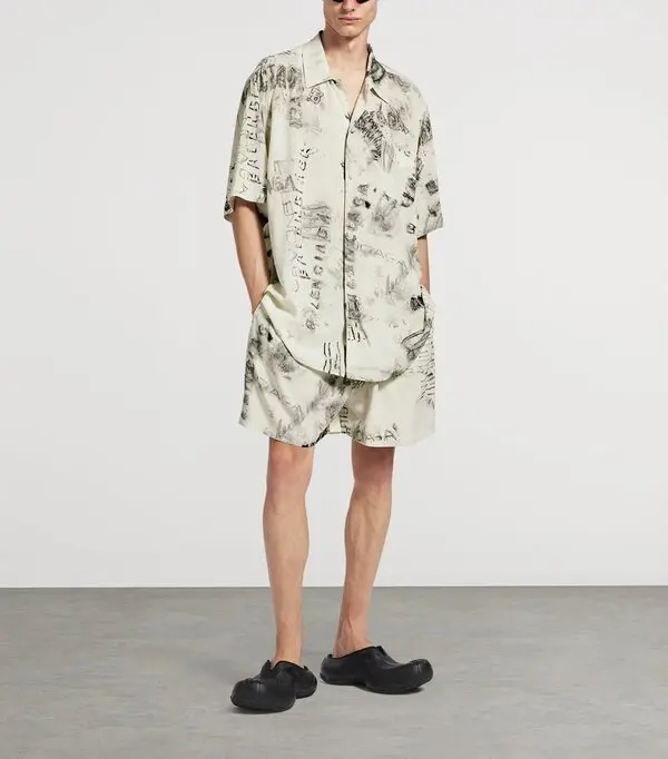 Balenciaga Oversized Washed Crayon Short-sleeve Shirt - Grey