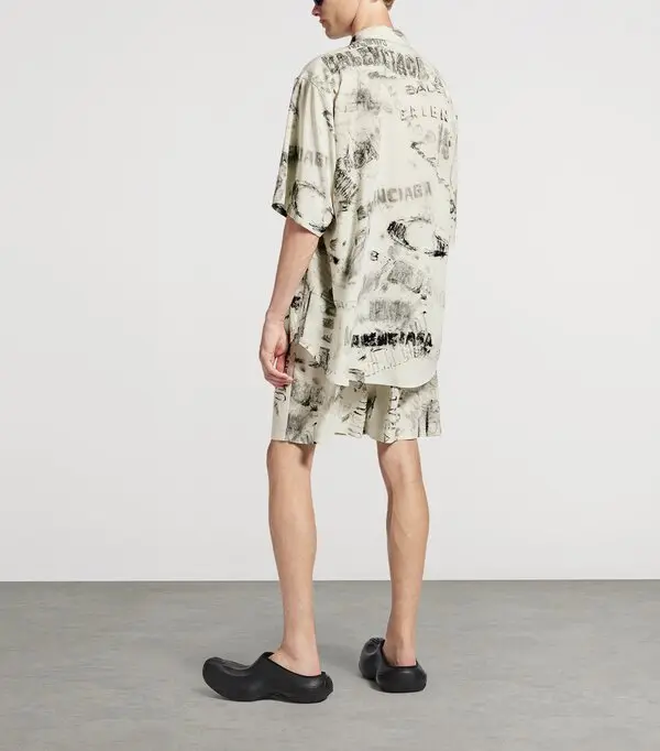 Balenciaga Oversized Washed Crayon Short-sleeve Shirt - Grey