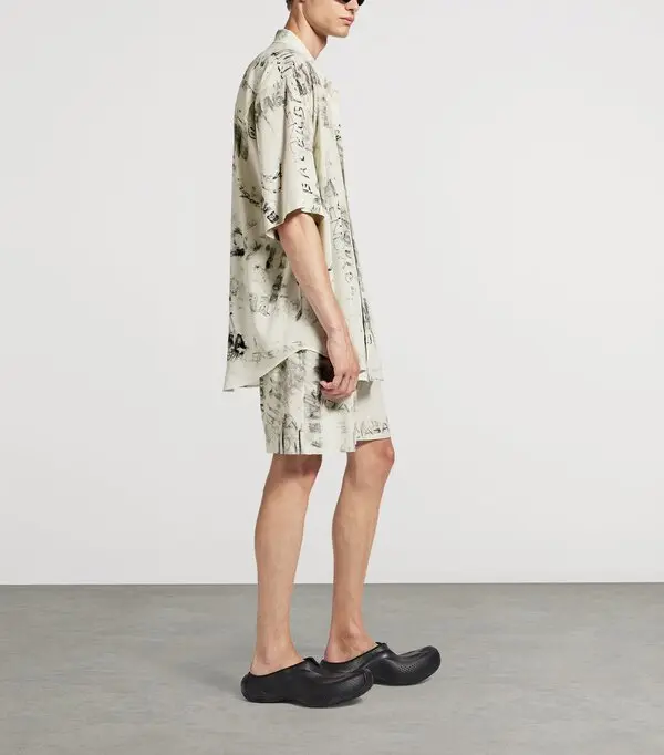 Balenciaga Oversized Washed Crayon Short-sleeve Shirt - Grey