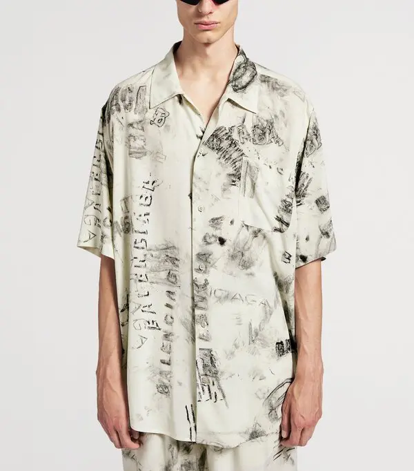 Balenciaga Oversized Washed Crayon Short-sleeve Shirt - Grey