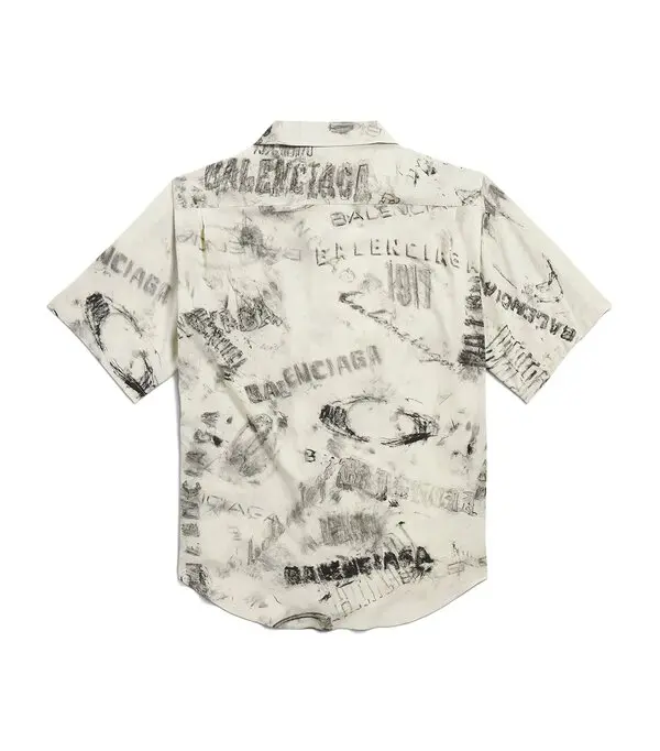 Balenciaga Oversized Washed Crayon Short-sleeve Shirt - Grey