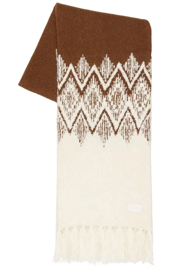 Varley Sebastian Jacquard Scarf 2.0 In Cream,brown - Cocoa Dust