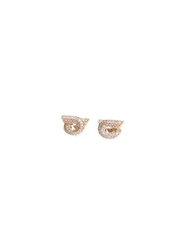 FERRAGAMO Logo Earrings With Rhinestones - Gold