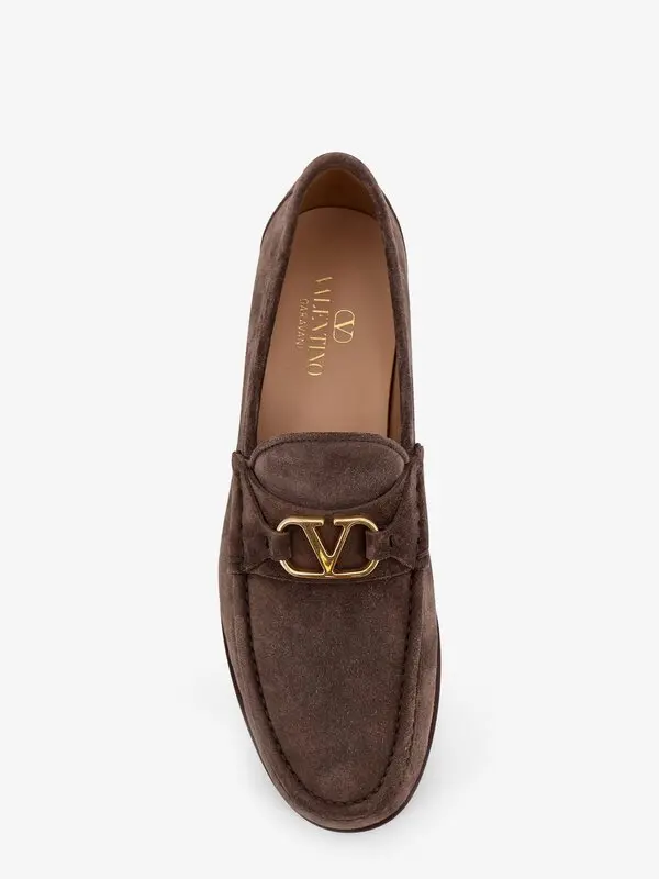 Valentino Garavani Suede Loafers With Metal Vlogo Signature - Grey