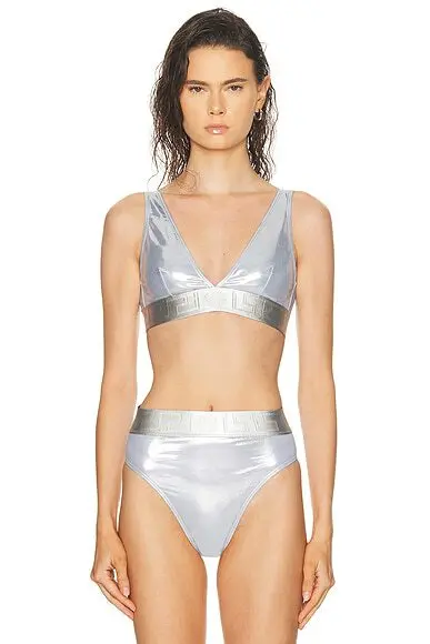 Versace Metallic Lycra Bikini Top - Silver