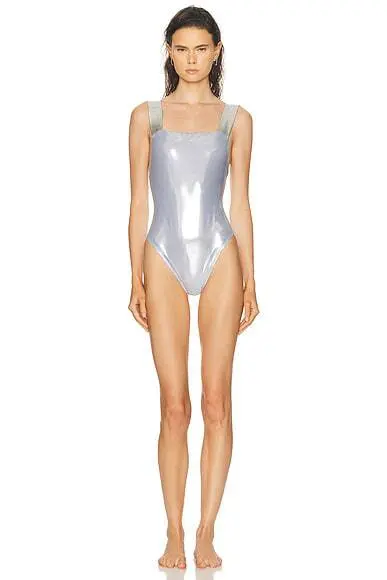 Versace Metallic One Piece Swimsuit - Silver