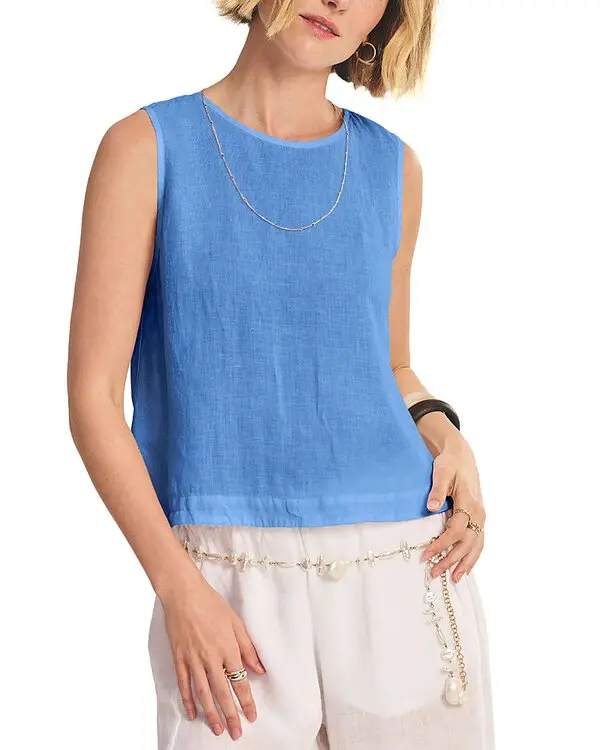 Velvet By Graham & Spencer Maxine Linen Sleeveless Top - Bluejay
