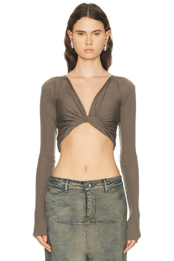 Rick Owens Cropped Wrap Top - Dust