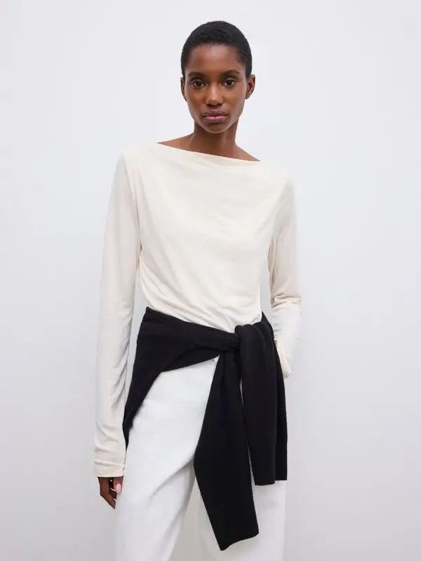 HOUSE OF DAGMAR Ls Square Neck Top - Cream White