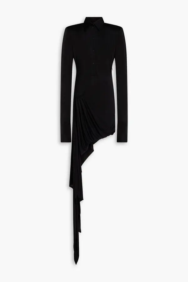 David Koma Draped Jersey Mini Shirt Dress - Black