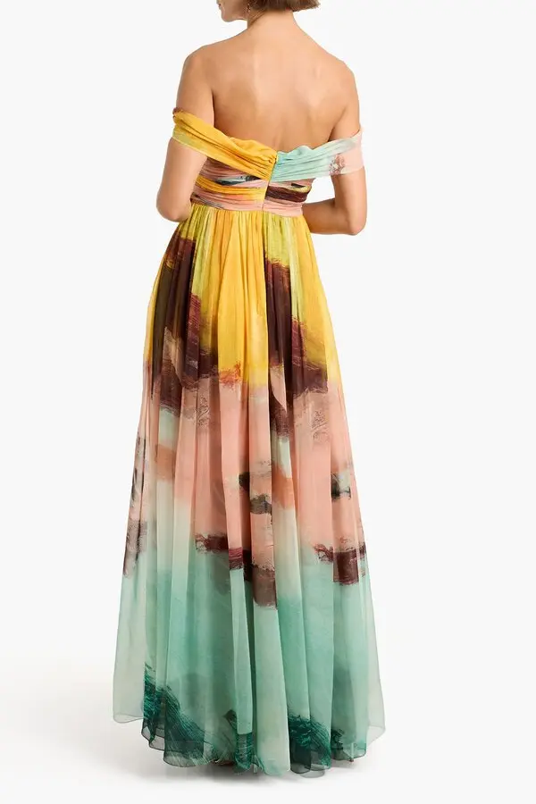 Oscar De La Renta Off-the-shoulder Draped Printed Silk-chiffon Gown