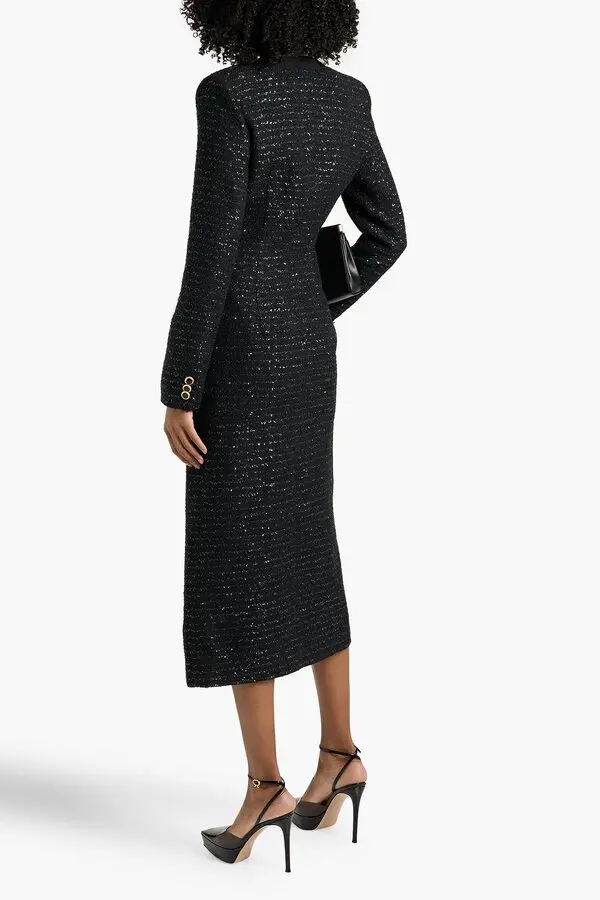 Alessandra Rich Metallic Tweed Midi Dress In Black - 50% Off