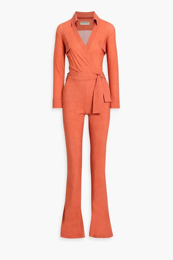 Chiara Boni La Petite Robe Tierra Wrap-effect Printed Stretch-jersey Jumpsuit - Orange