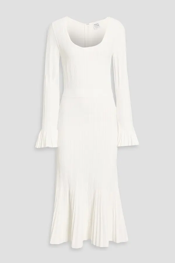 Herve Leger Alena Ruffled Bandage Midi Dress - White