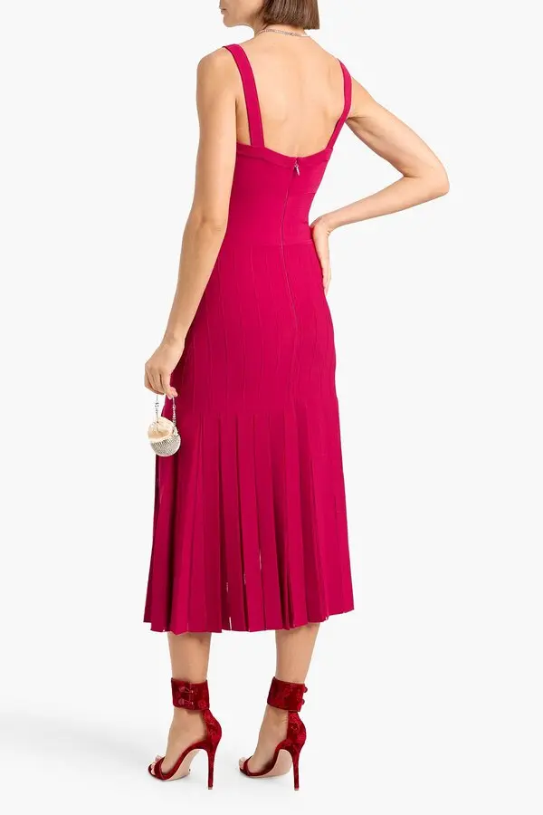 Herve Leger Pleated Bandage Midi Dress - Fuchsia