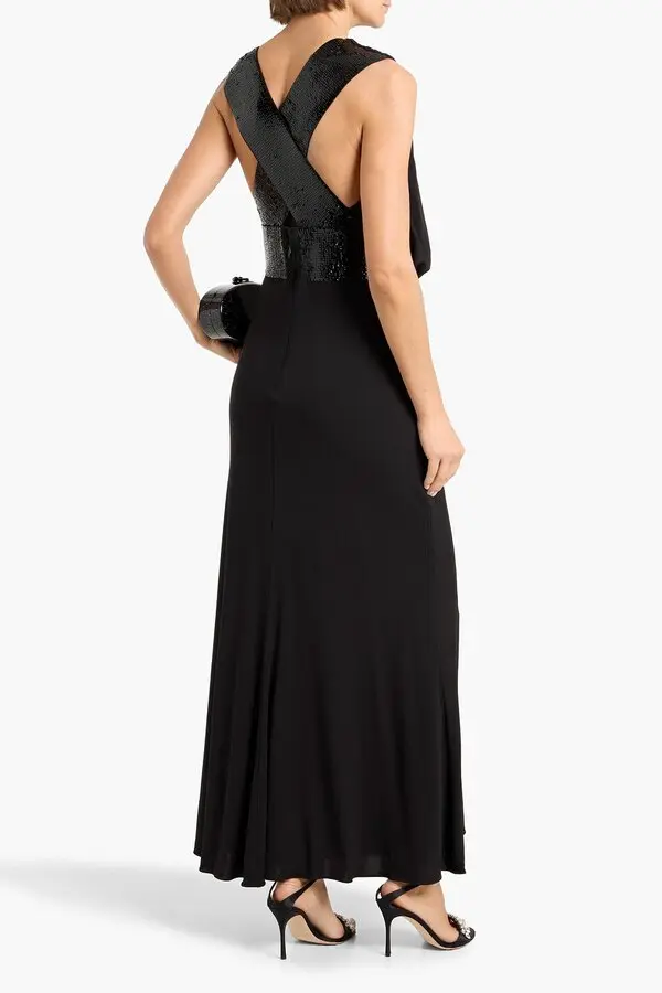 Herve Leger Sequin-Embellished Draped Jersey Gown - Black - 55% Off |  Editorialist