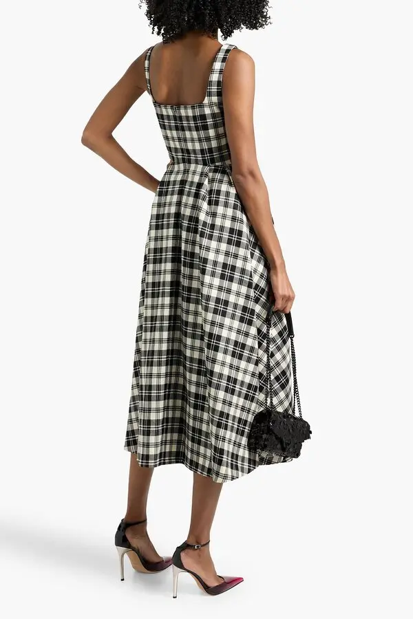 Alessandra Rich Checked Wool Midi Dress