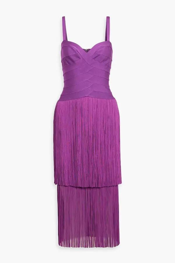 Herve Leger Georgia Fringed Bandage Midi Dress - Violet