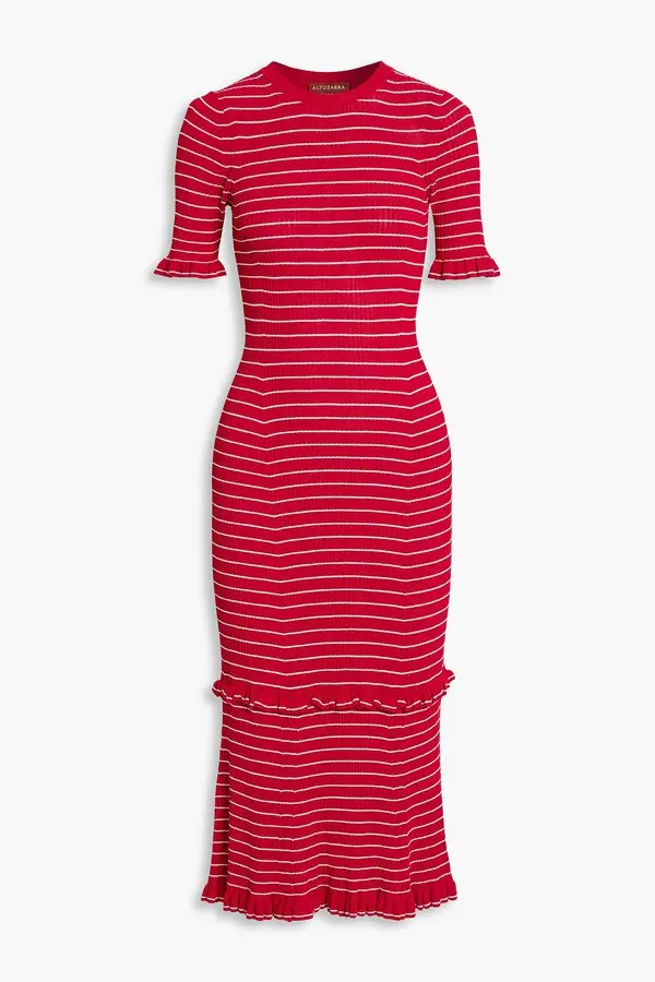 Altuzarra Ruffled Striped Ribbed-knit Midi Dress