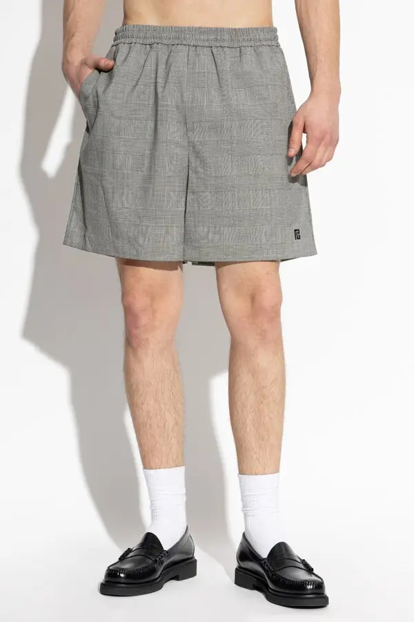 Balmain Houndstooth Virgin Wool Shorts - Grey