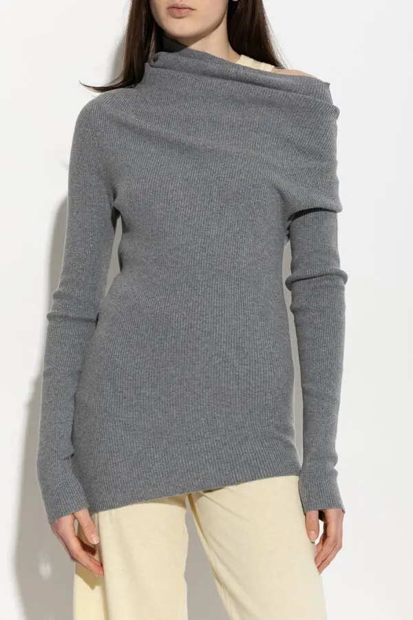 LISA YANG Agie Asymmetrical Knit Sweater - Grey