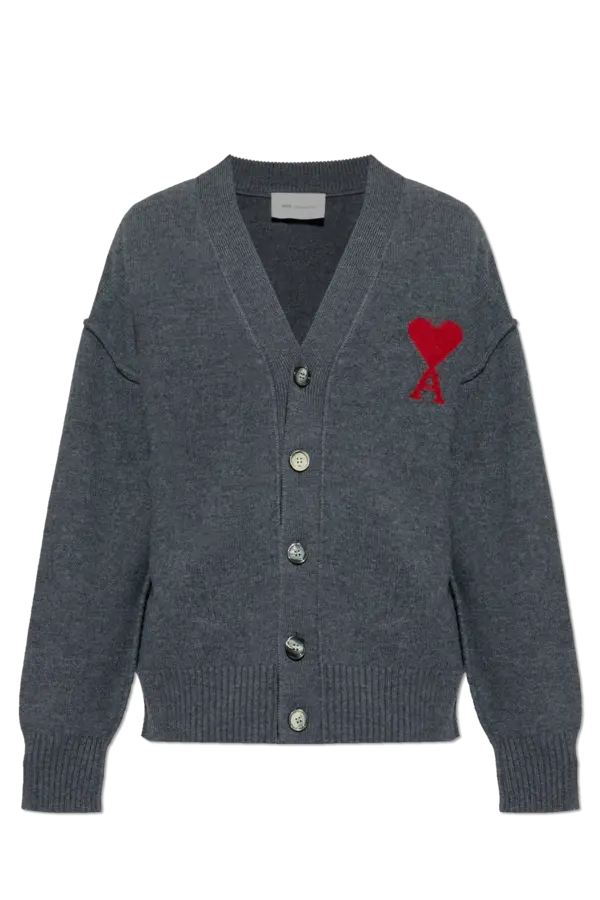 Ami Wool Cardigan With Logo